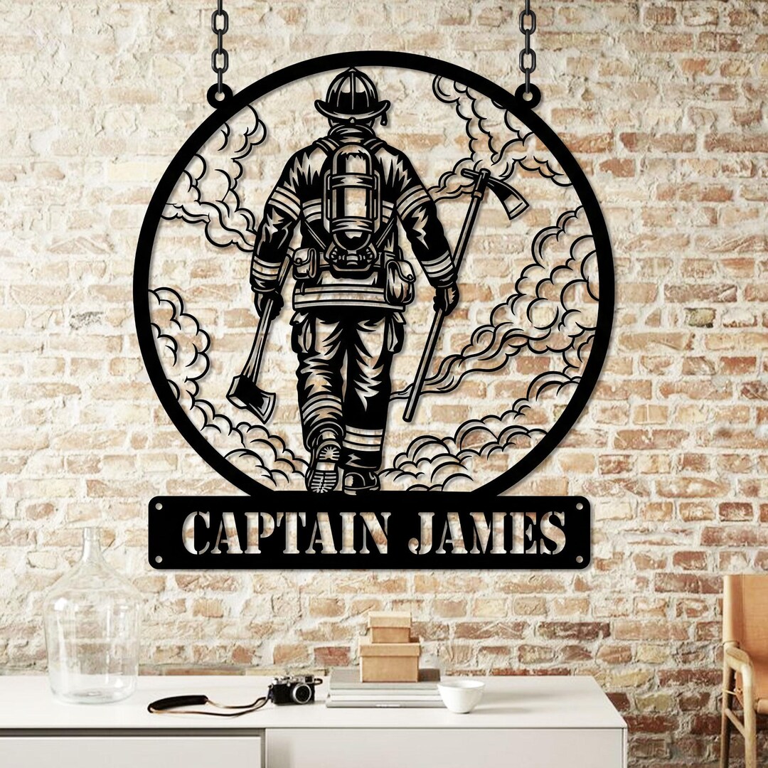 Personalized Firefighter Metal Sign, Custom Fireman Metal Wall Art ...