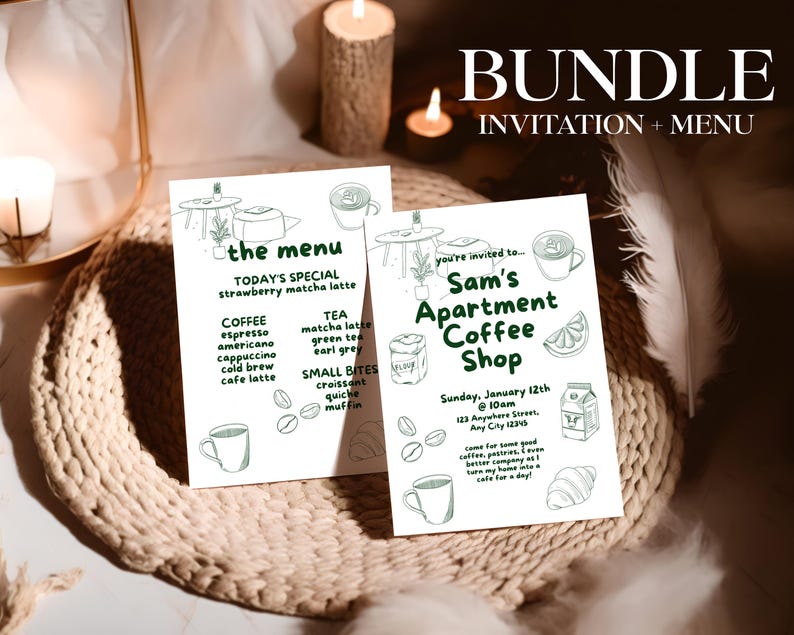 Coffee Shop Apartment Bundle: Party Invitation & Menu | In-home Cafe ...