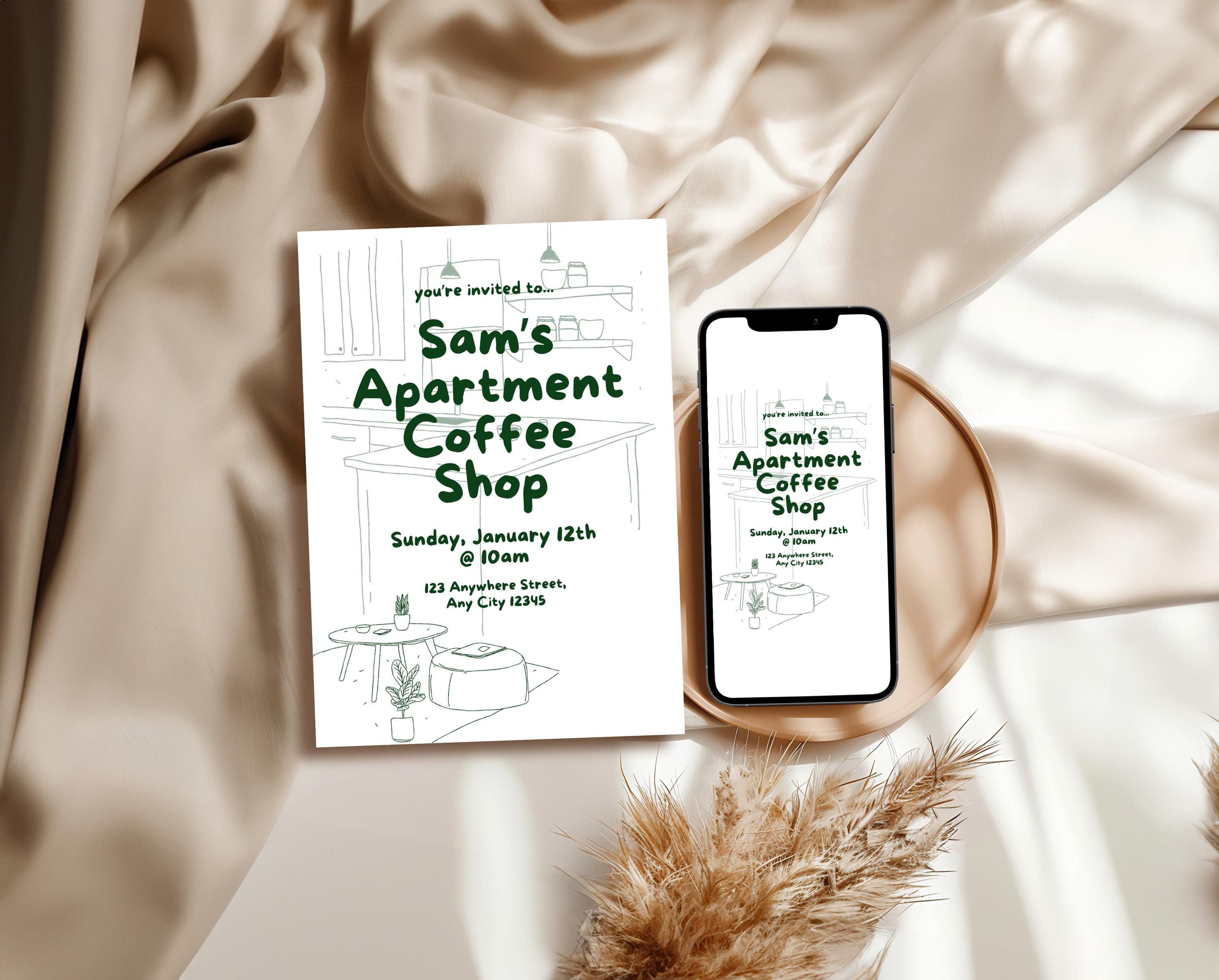 Coffee Shop Apartment Bundle: Party Invitation & Menu | In-home Cafe ...