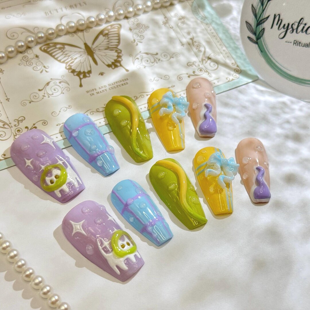 Japanese Handmade Dopamine Nails - Colorful Joy Press-on Set - Etsy