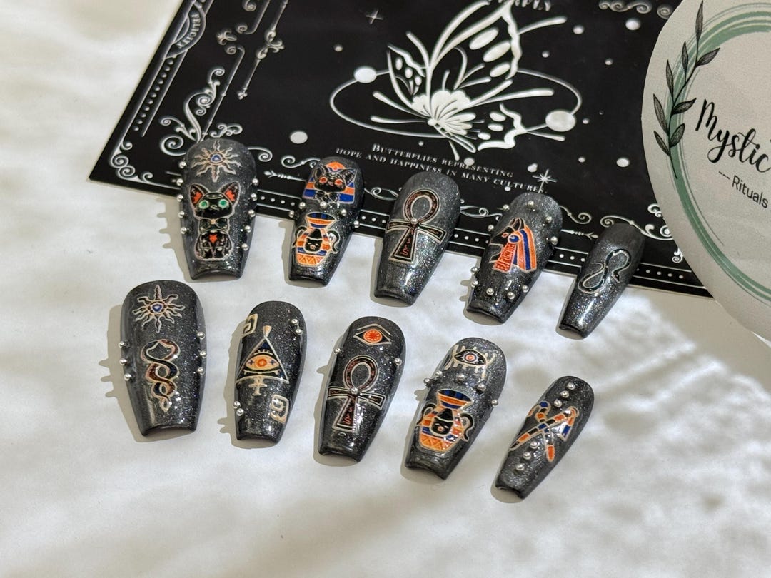 Handmade Ancient Egyptian Press-on Nails | Ankh & Eye of Horus Nail Set ...