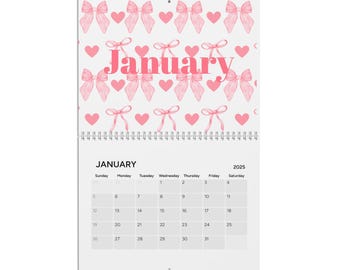Wall Calendar, Cute Bow Design for 2025, Pink Aesthetic Decor, Monthly ...
