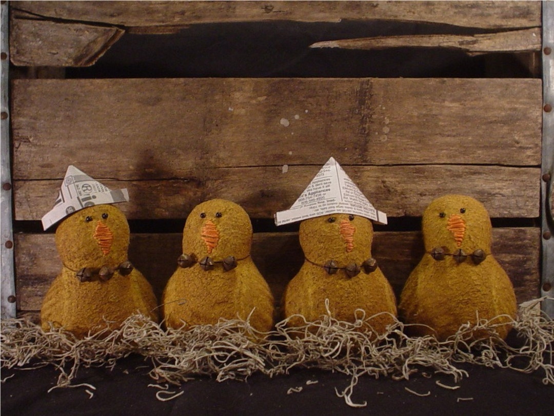 Aged Primitive Folk Art Easter, Spring, or All Year Chicks and Farm ...