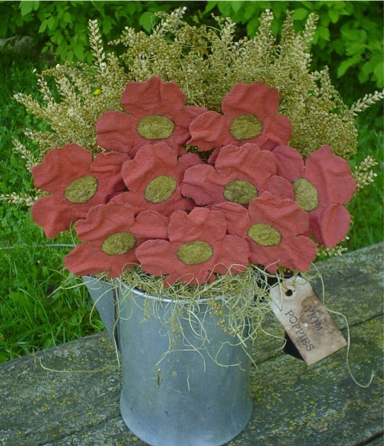 Aged Primitive Folk Art Poppy and Vintage Look Violet Flowers for Your ...