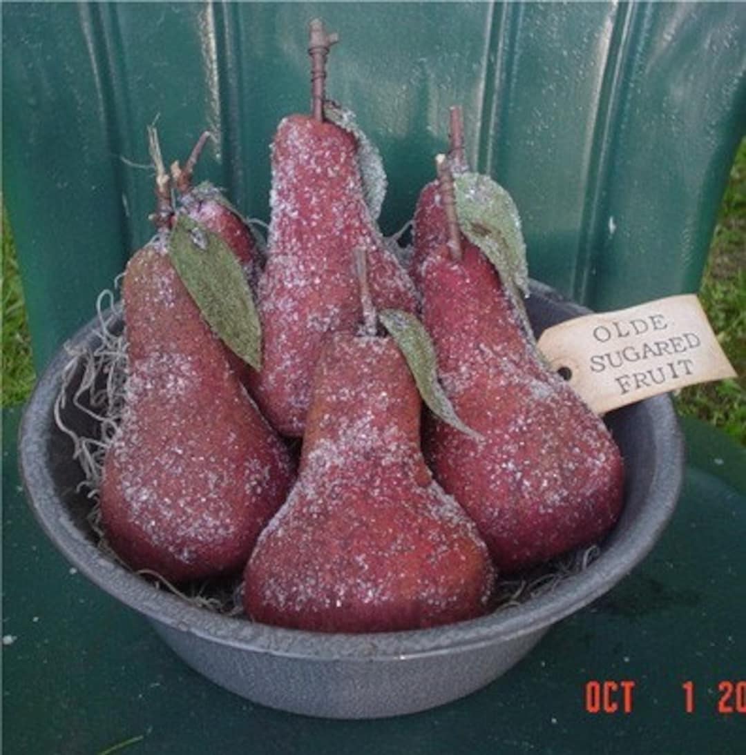 Primitive Aged Pears E Pattern - Big Red Ripe Christmas Pears Bowl ...