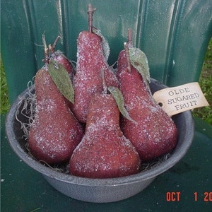 Primitive Aged Pears E Pattern - Big Red Ripe Christmas Pears Bowl ...