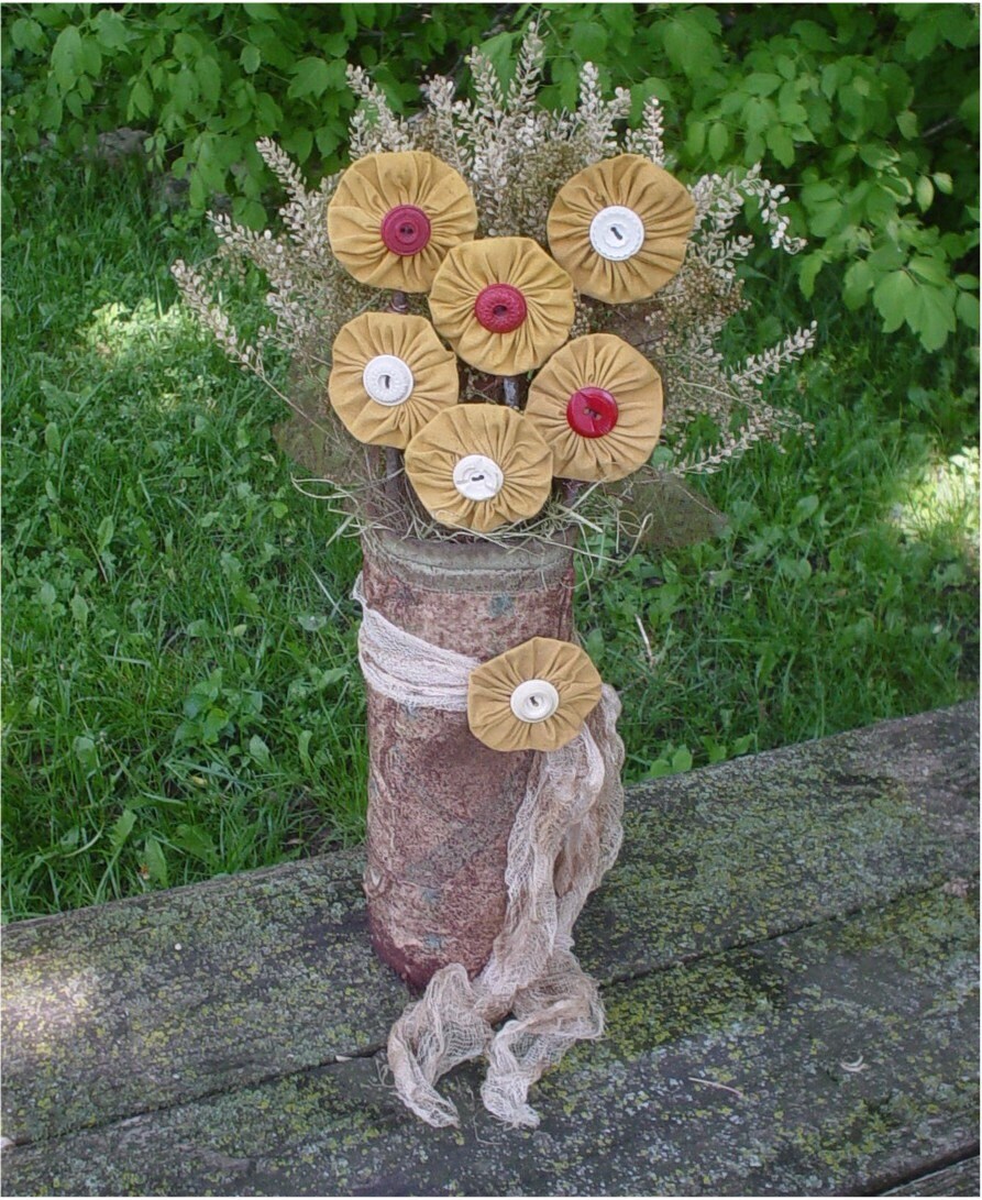 Primitive Flowers E Pattern Mums Sunflowers Yo-yo Flowers - Primitive ...