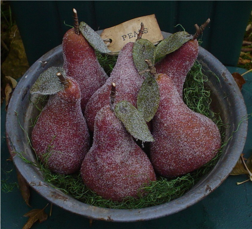 Primitive Aged Pears E Pattern - Big Red Ripe Christmas Pears Bowl ...
