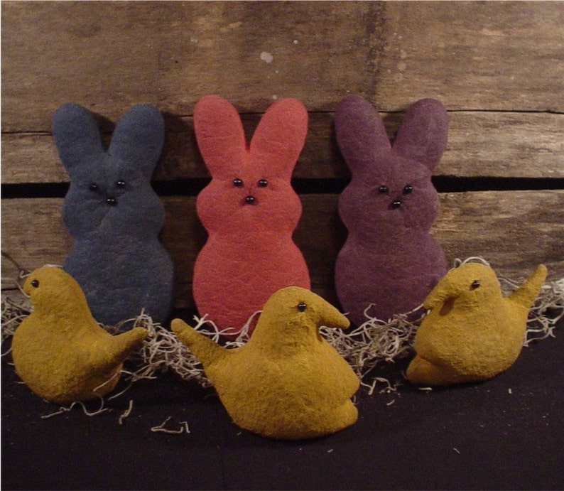 Primitive Folk Art Easter Candy E Pattern Bunny Rabbits Chicks Dolls ...
