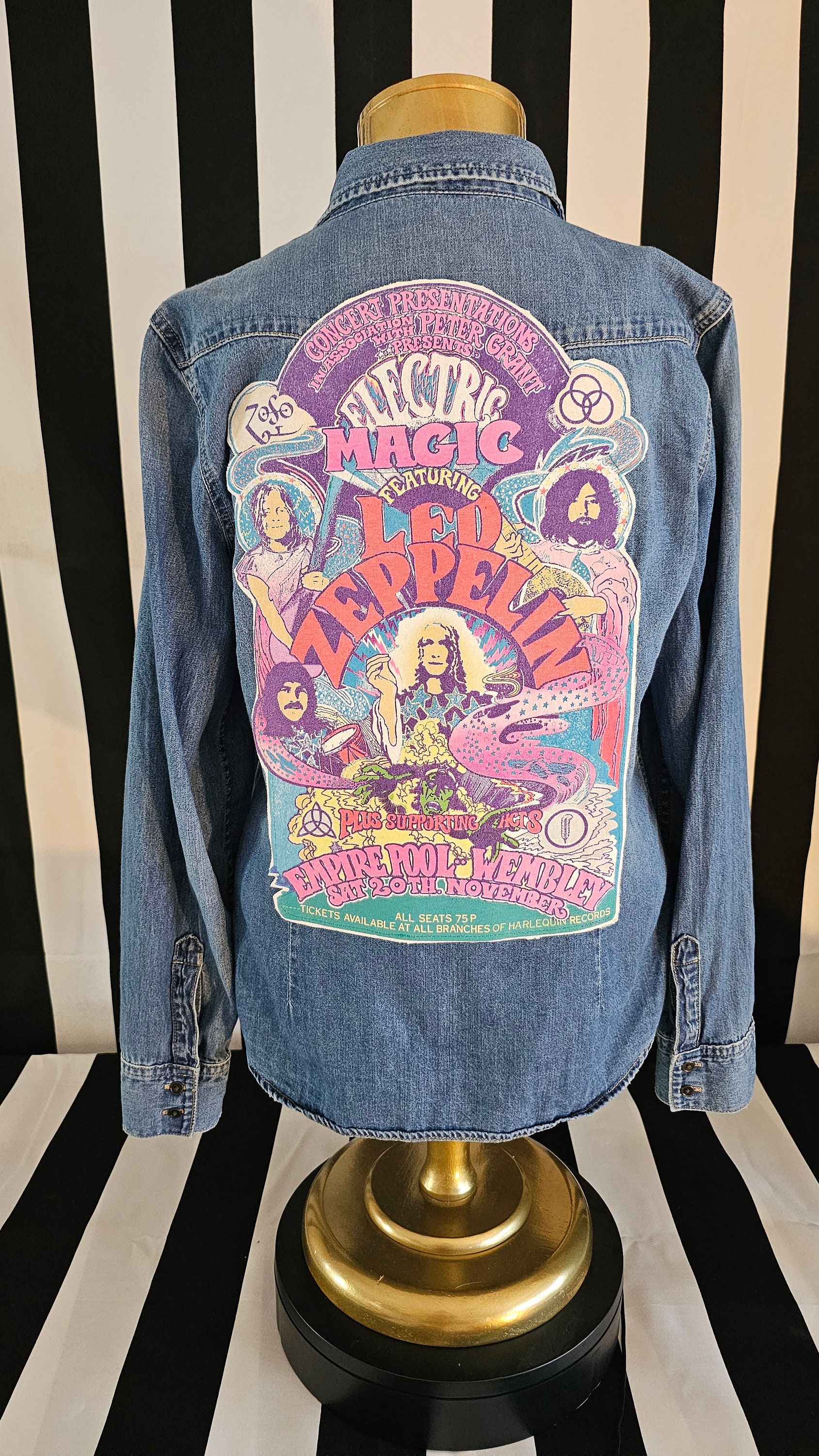 Upcycled Led Zeppelin Jean Shirt - Unique Concert Wear, Festivals ...