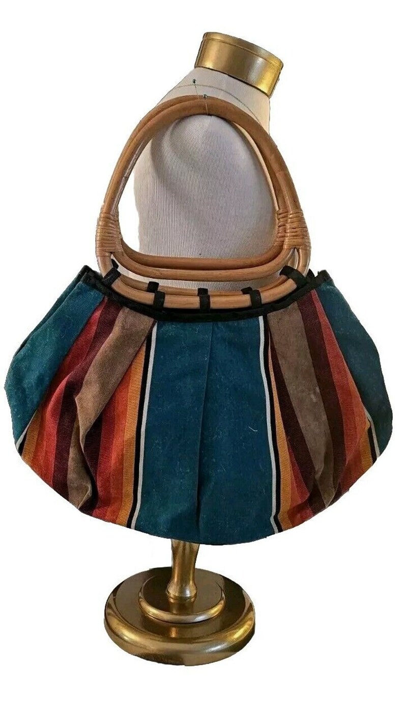 Vintage Large Boho Shoulder Bag Bamboo Handles Colorful- Purses ...