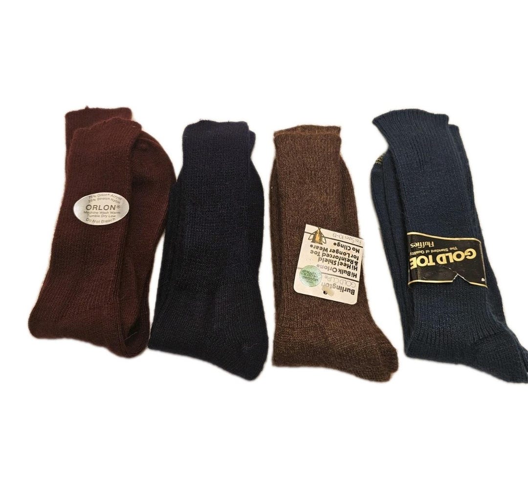 4 Pair NWT Vintage Gold Toe Burlington Mens Socks Size 10-13 ORLON ...