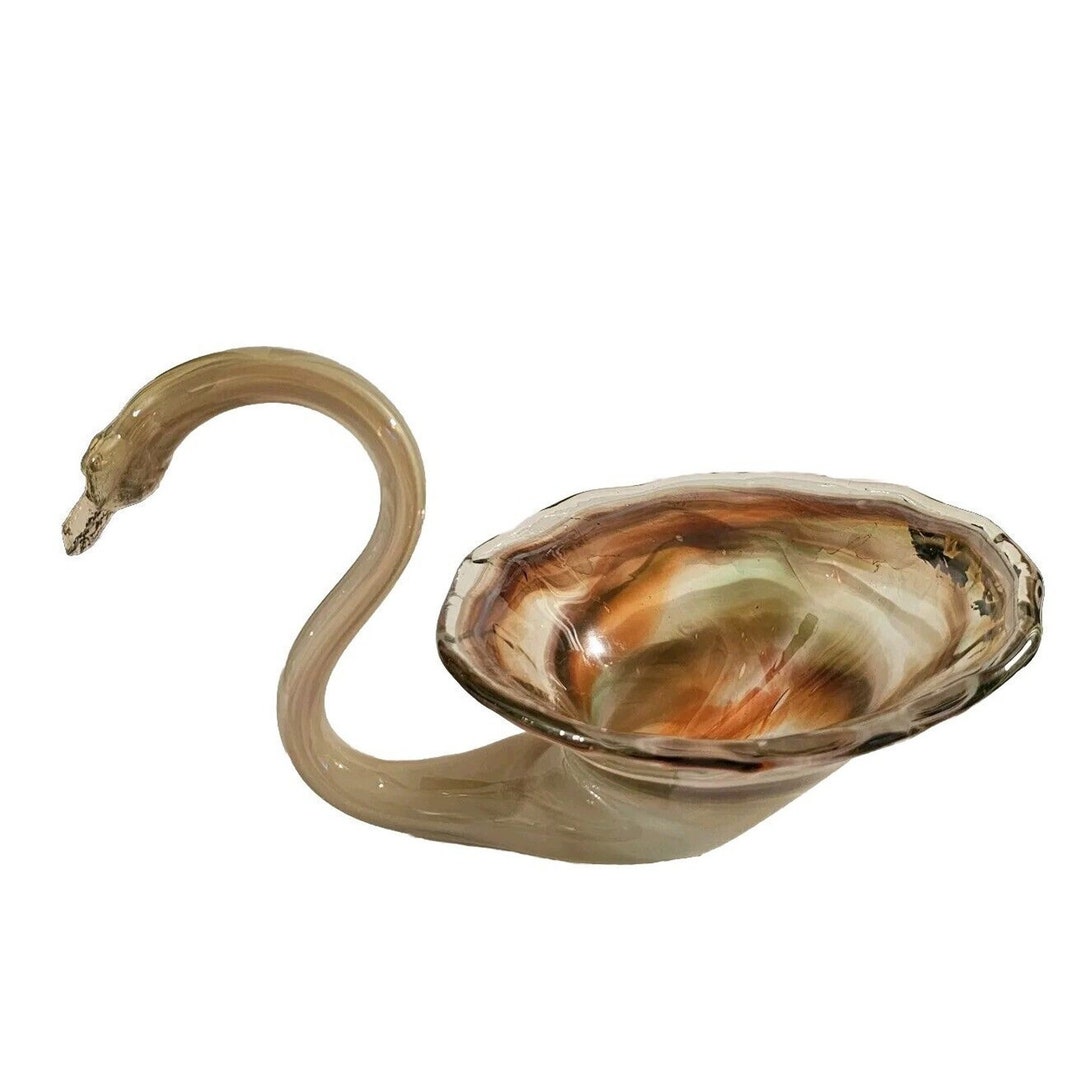 Vintage Sooner Glass Swan Blown Art Glass Fruit Bowl Orange Clear - Etsy