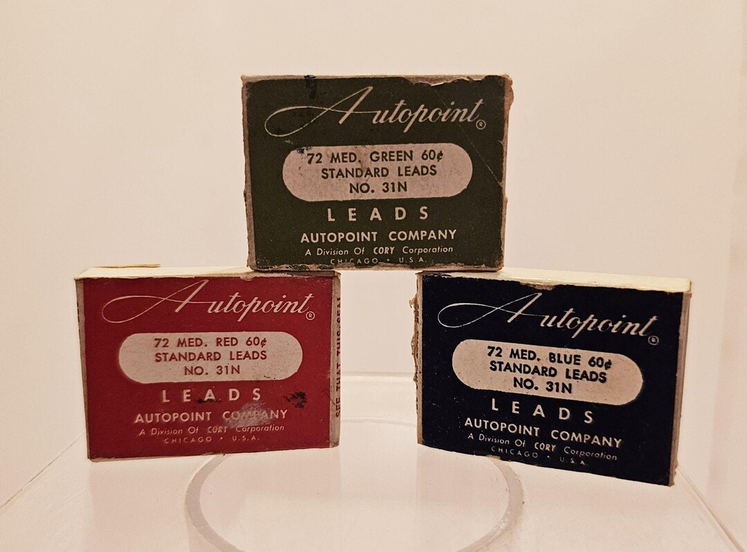 3 Vintage AUTOPIONT Mech. Pencil Leads in Box Red Blue Green 31N Medium ...