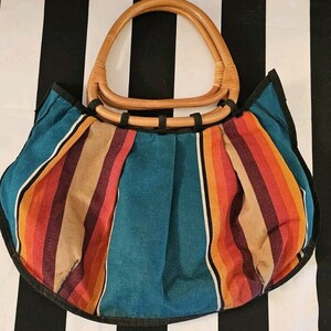 Vintage Large Boho Shoulder Bag Bamboo Handles Colorful- Purses ...