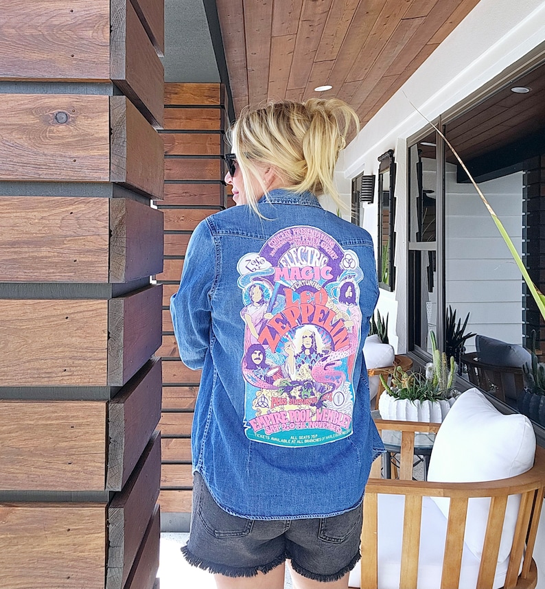 Upcycled Led Zeppelin Jean Shirt - Unique Concert Wear, Festivals ...