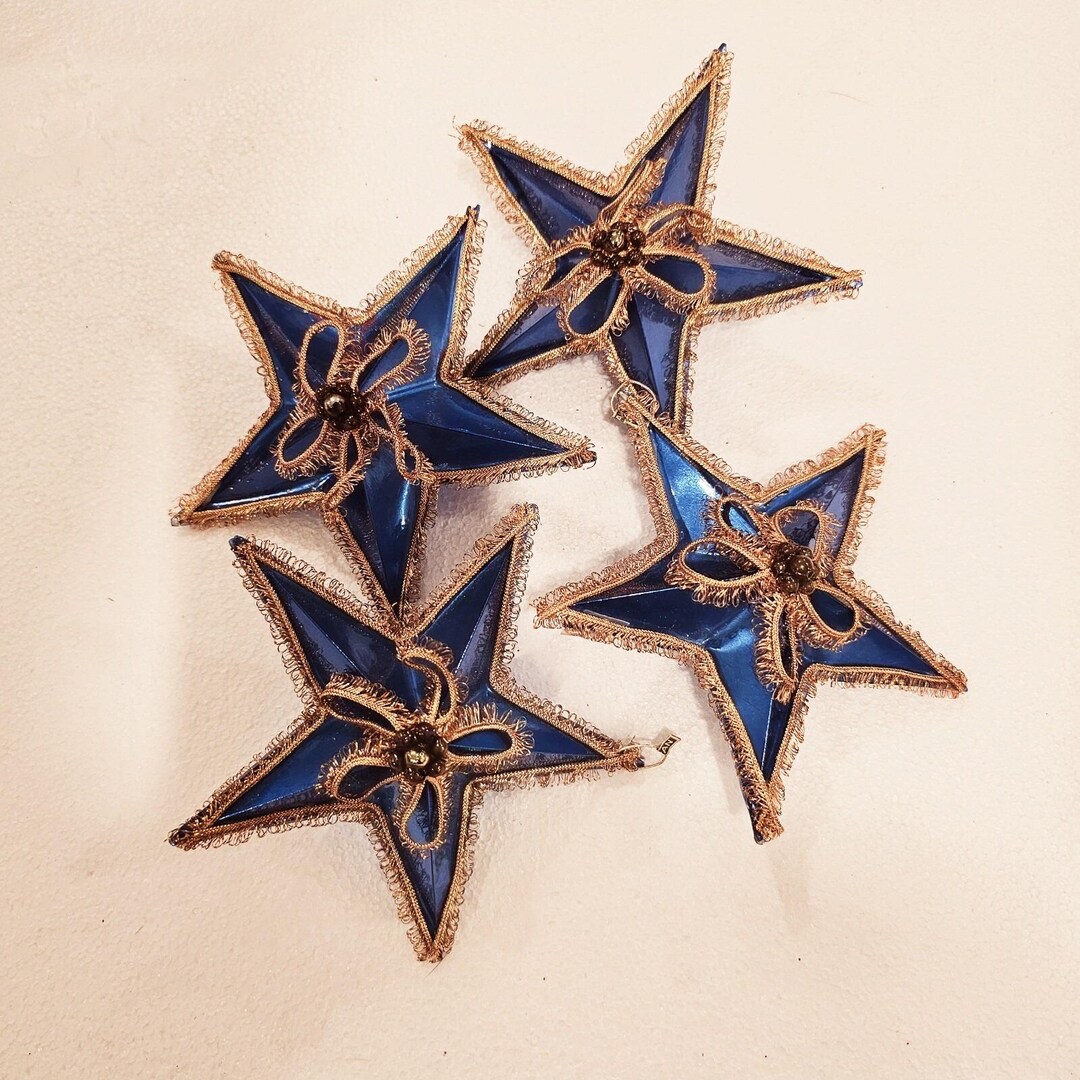 Vintage MCM Blue Gold Trim Stars 3D Plastic Christmas Ornaments 1960 ...