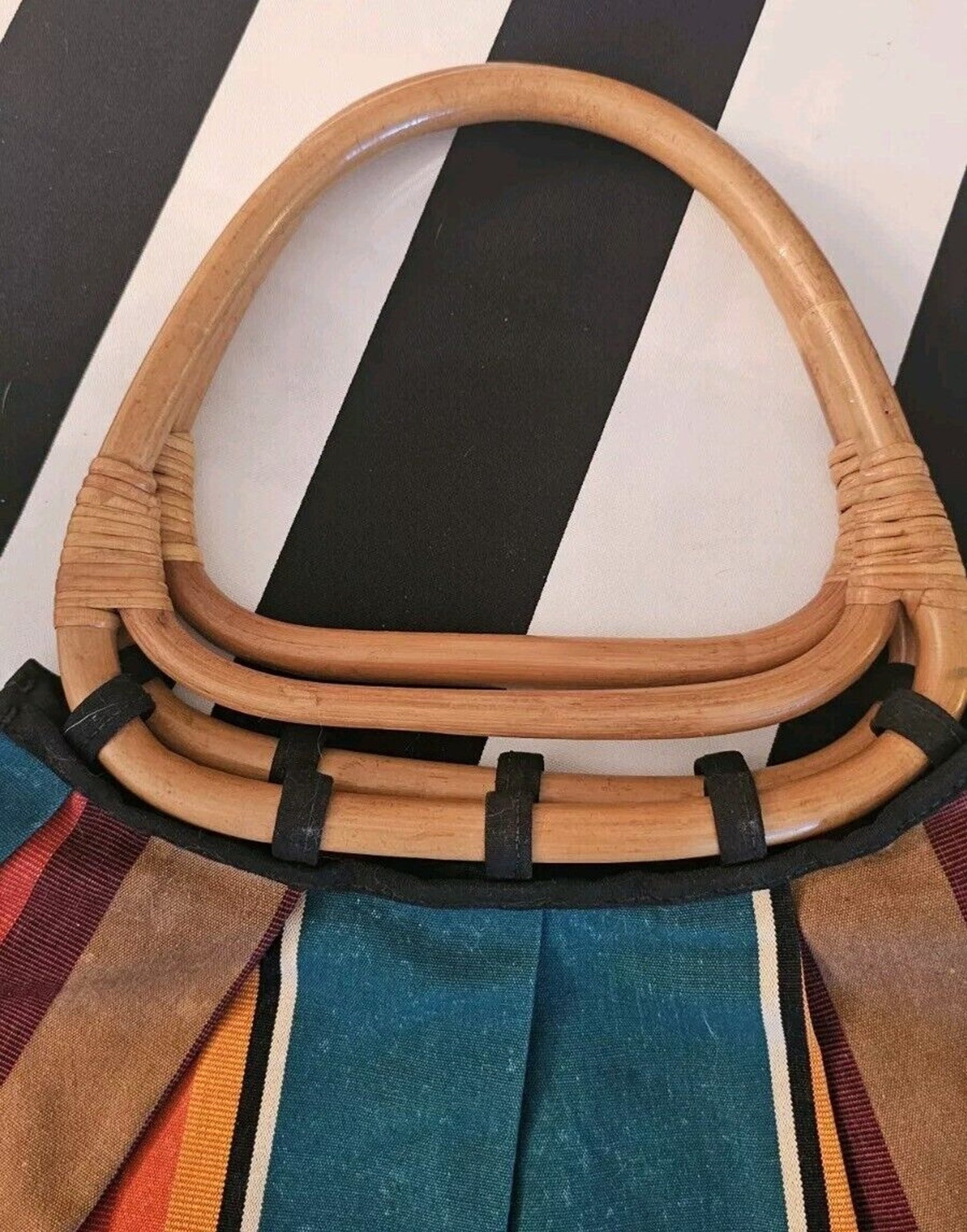 Vintage Large Boho Shoulder Bag Bamboo Handles Colorful- Purses ...
