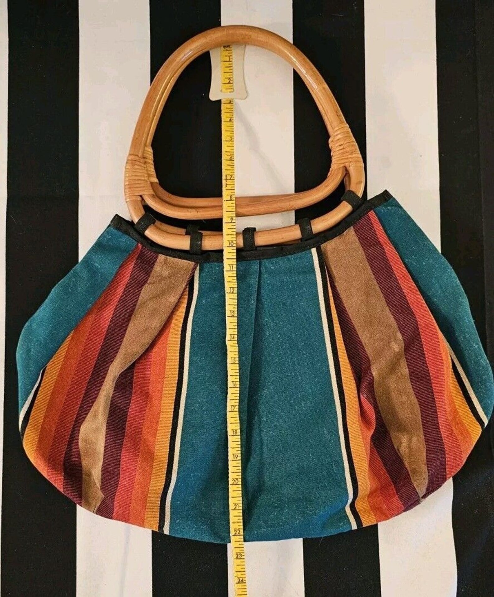 Vintage Large Boho Shoulder Bag Bamboo Handles Colorful- Purses ...