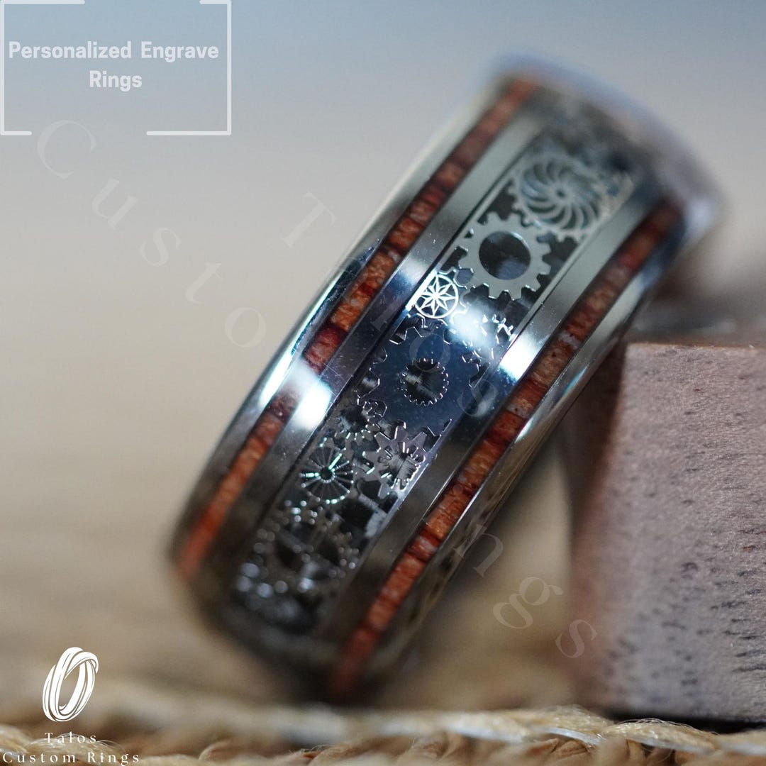 Personalized Tungsten Gear Wedding Ring: Industrial Mechanical Band - Etsy