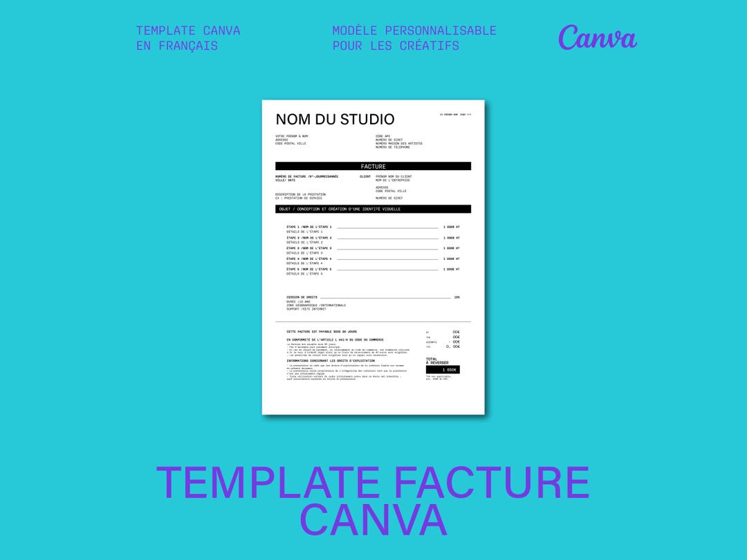 Professional Invoice Template Graphic Design French Template Canva - Etsy