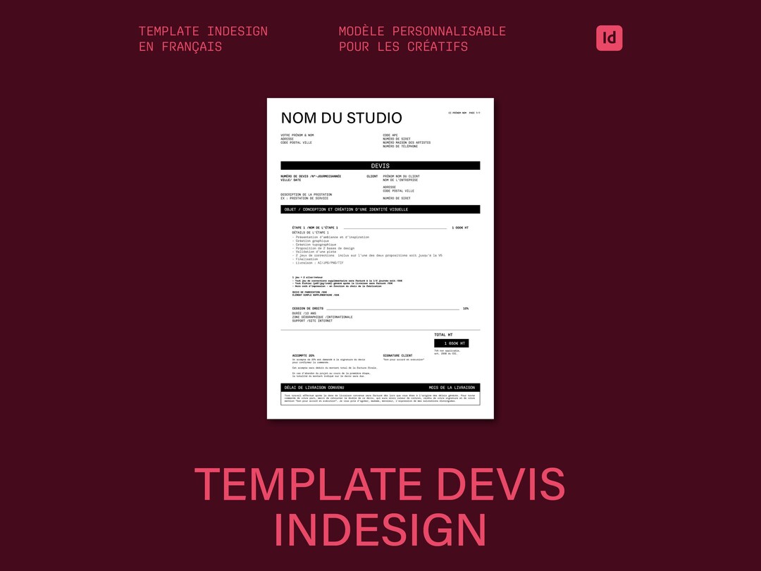 Professional Quote Template Graphic Design French Template Indesign - Etsy