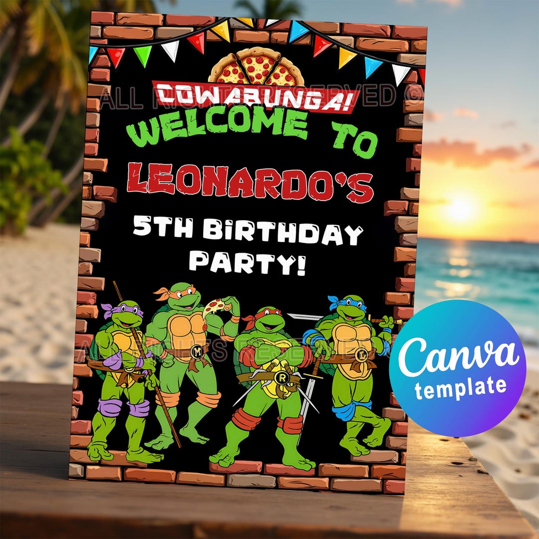 Ninja Turtles Birthday Welcome Sign – Editable Canva Template for a ...