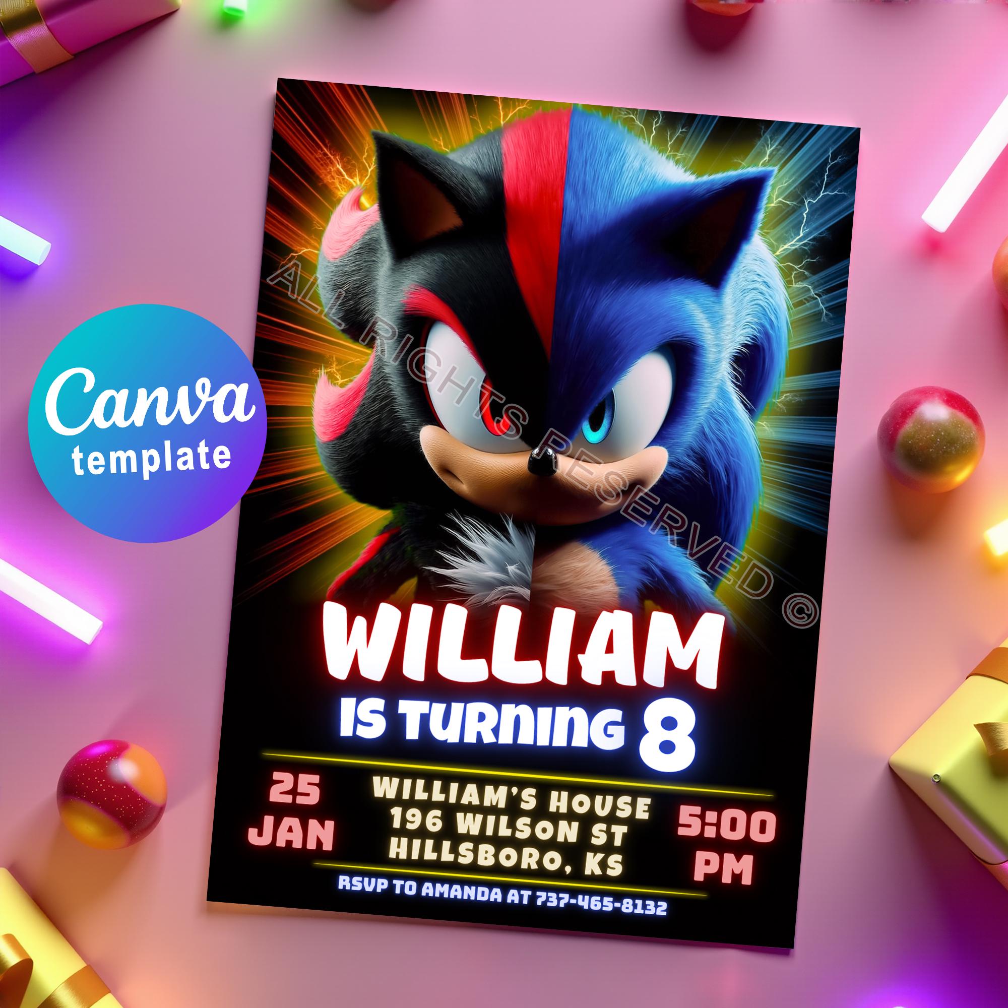 Tarjeta de invitación de cumpleaños de Sonic 3. Invitación de Shadow ...