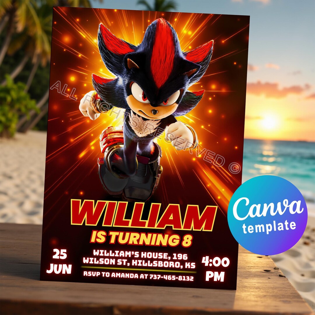 Shadow Invitation. Sonic 3 Invitation Birthday Card. Digital Canva ...