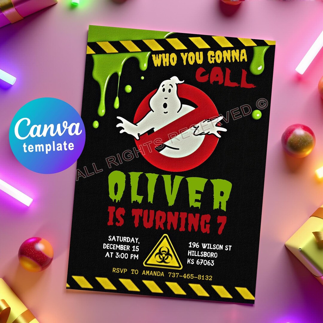 Ghostbusters Invitation Editable Birthday Party Card – Customizable ...