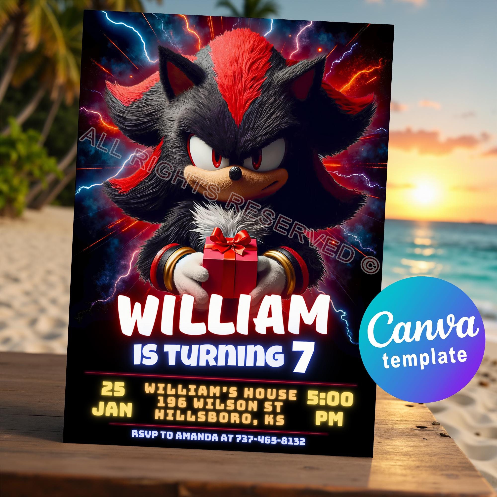 Sonic 3 Invitation Birthday Card. Shadow the Hedgehog Invitation ...