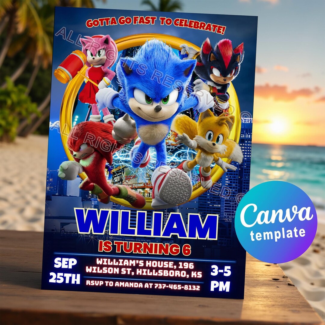 Invitación de cumpleaños de Sonic 3. Invitación de fiesta de Shadow ...