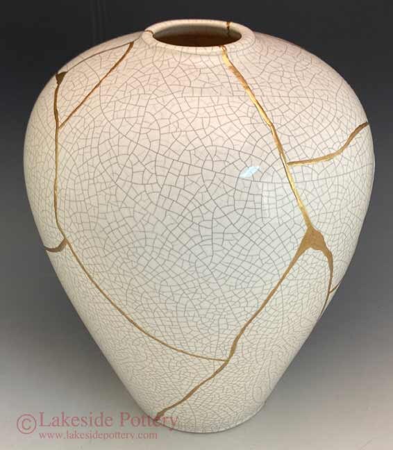 SOLD Crackle White Kintsugi Vase 9-1/2 X 6-1/2 - Etsy