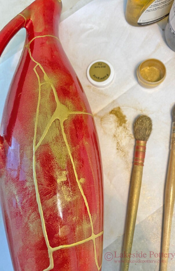 23.5K Gold Kintsugi Red Bud Vase / Pitcher - Etsy