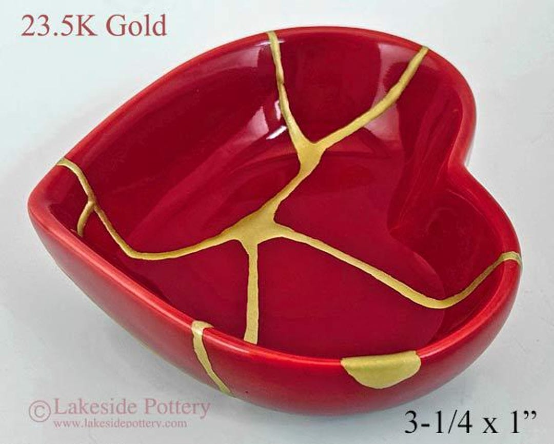 23.5K Gold Ceramic Red Kintsugi Heart Dish - Etsy