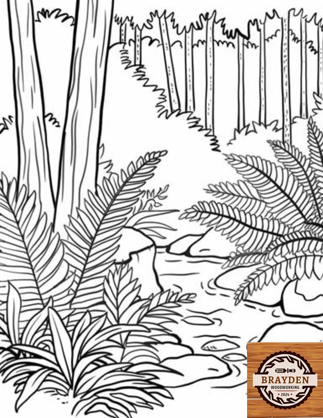 Ferns and a Stream | Clean Outline Design for Crafting – Craft Template ...