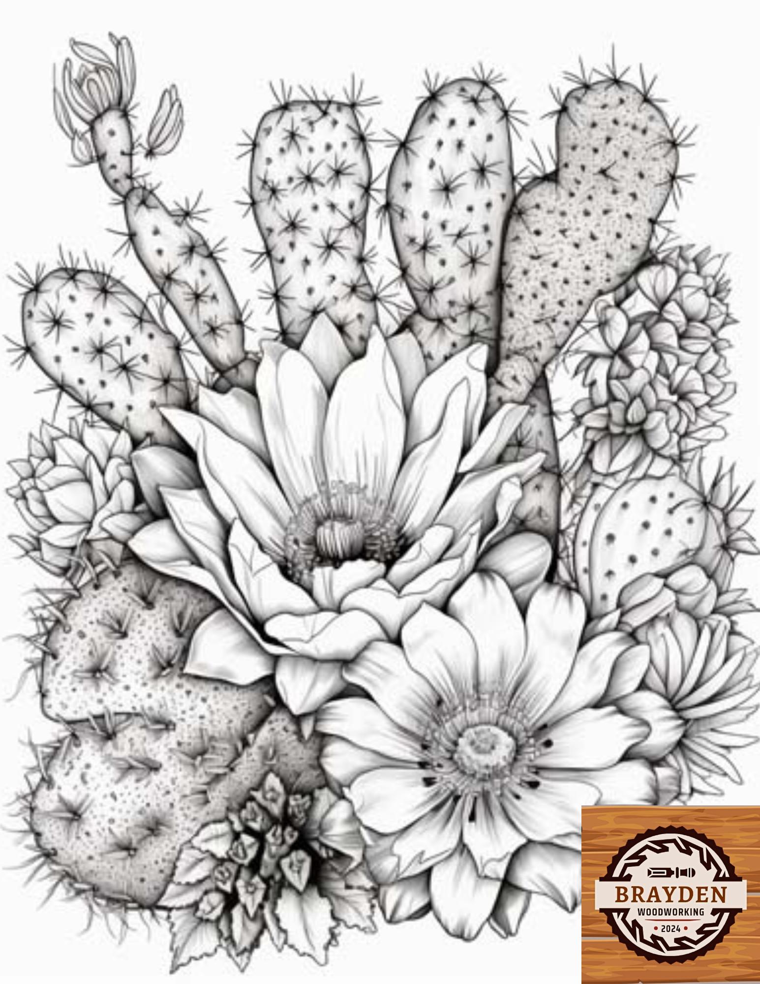 Cacti With Flowers | Clean Outline Design for Crafting – Craft Template ...