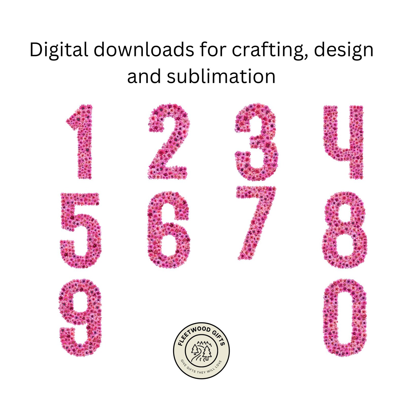 Blooming Pink Numbers - Digital Download Bundle of Flower Pngs for ...