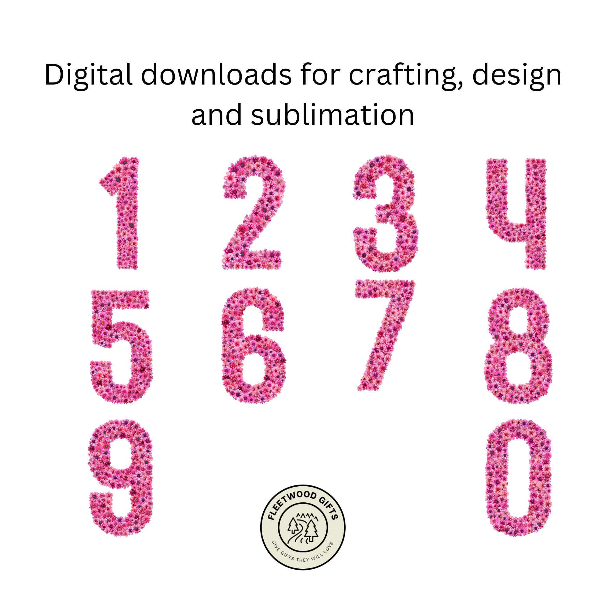Blooming Pink Numbers - Digital Download Bundle of Flower Pngs for ...