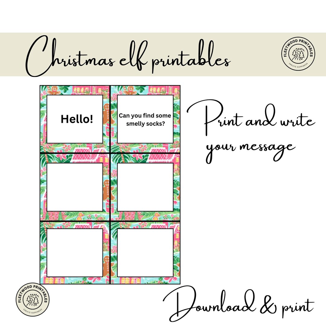Preppy Christmas Elf Notes: Printable Holiday Cards for Kids (PDF ...