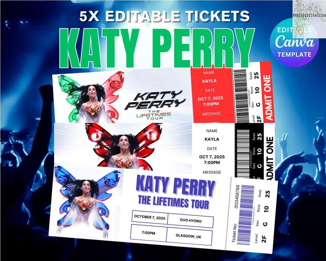 Katy Perry the Lifetimes Tour Souvenir Ticket, Keepsake Gift, Editable ...
