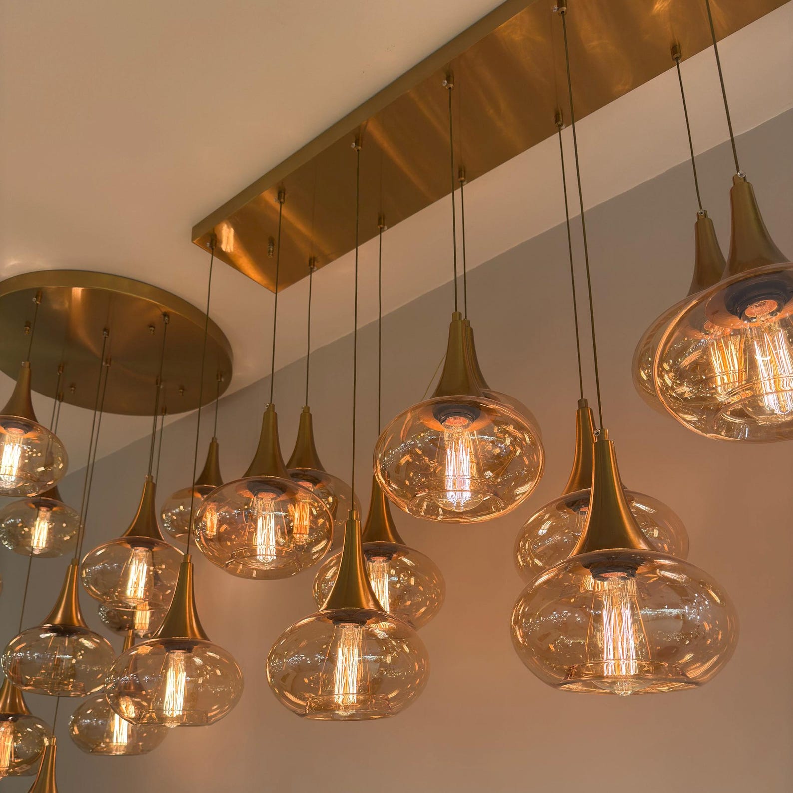 Handblown Glass Brass Cluster Chandelier - Custom Pendant Light - Etsy