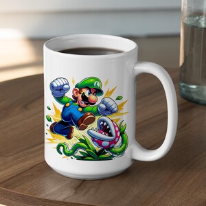 Luigi Vs Piranha Plant Mug - Super Mario Mug, Retro Gamer Coffee Cup ...