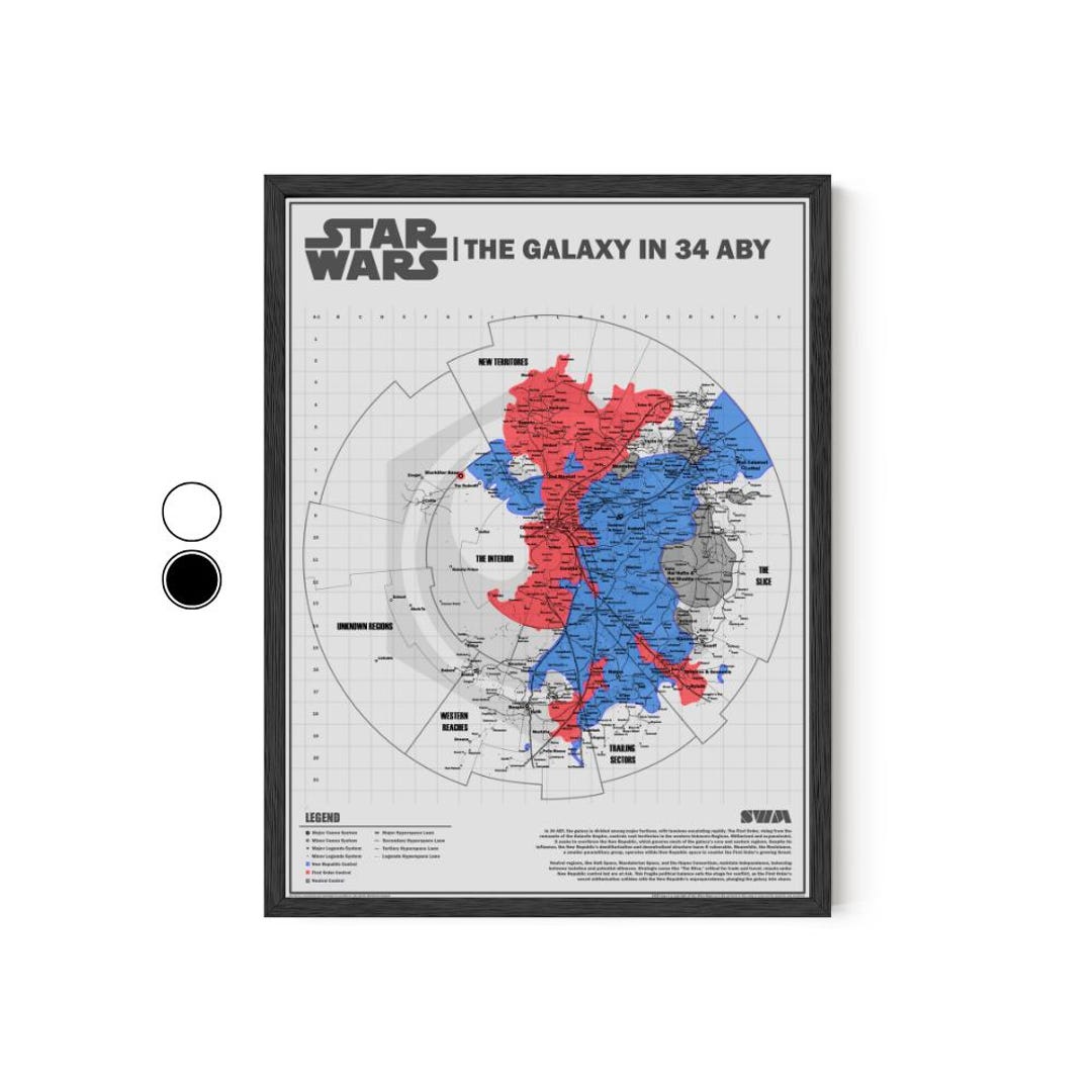 Star Wars Political Map Poster: Sequels Era Galaxy Map - Sci-fi Wall ...