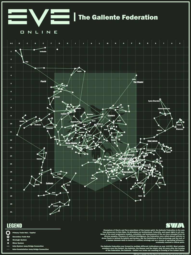 Eve Online Gallente Federation Map Poster - Sci-fi Video Game Art Print ...