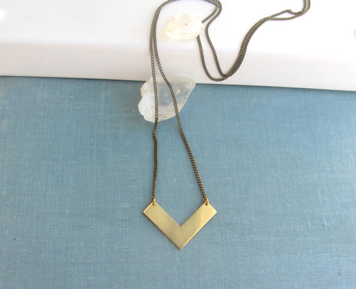 Gold Raw Brass Chevron Arrow Long Necklace Geometric Jewelry - Etsy