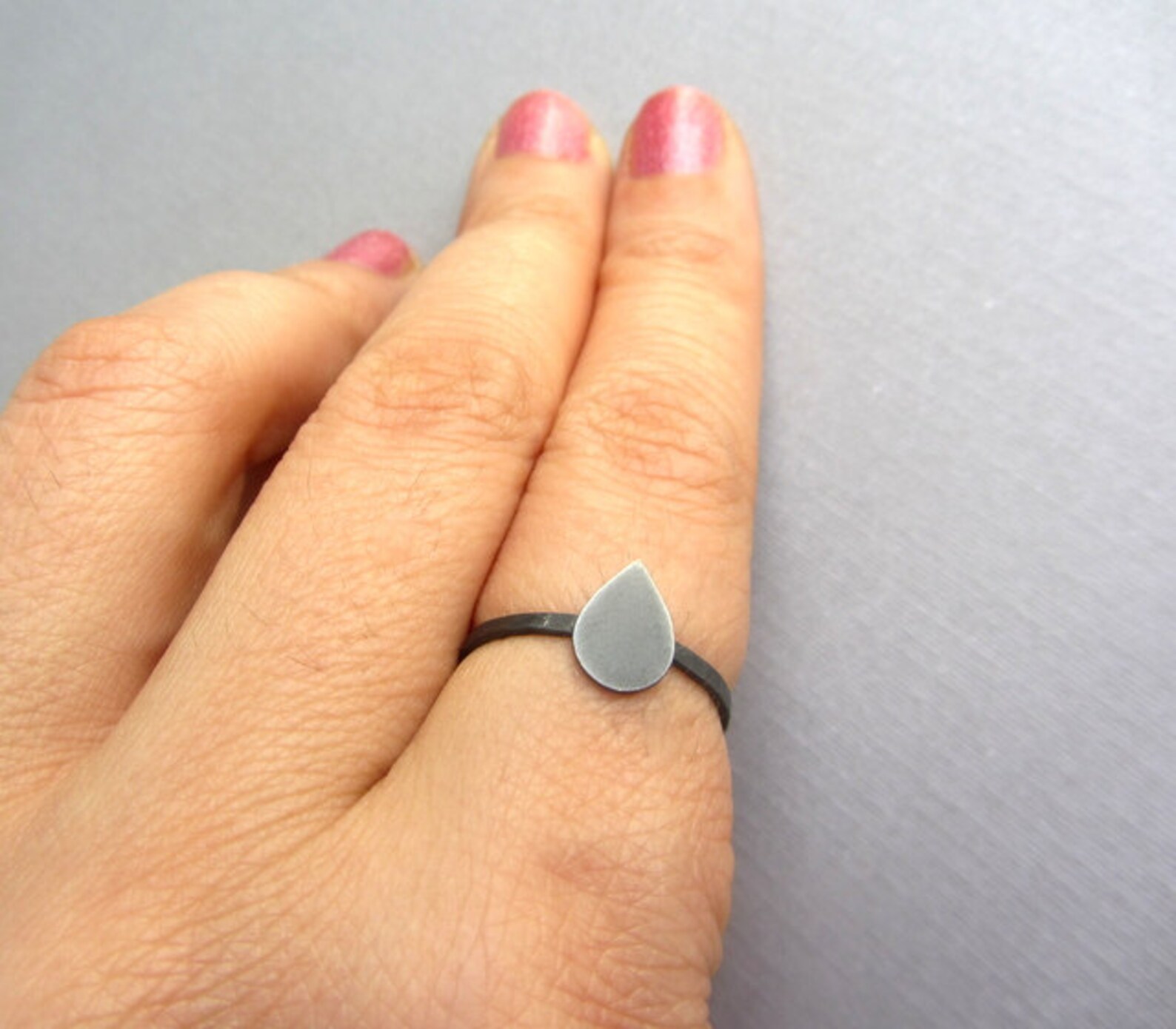 Black Oxidized Sterling Silver Drop Ring Stacking Rings | Etsy