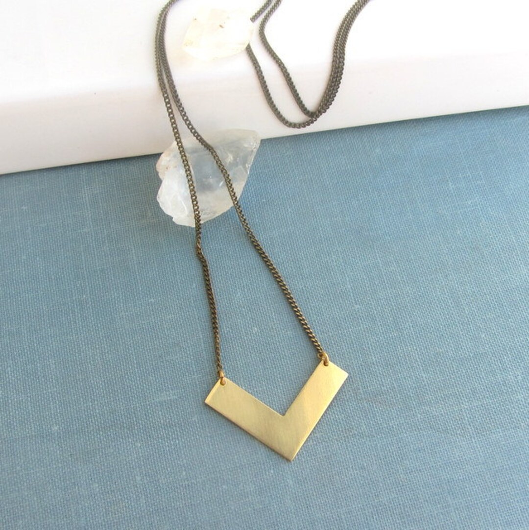 Gold Raw Brass Chevron Arrow Long Necklace, Geometric Jewelry ...