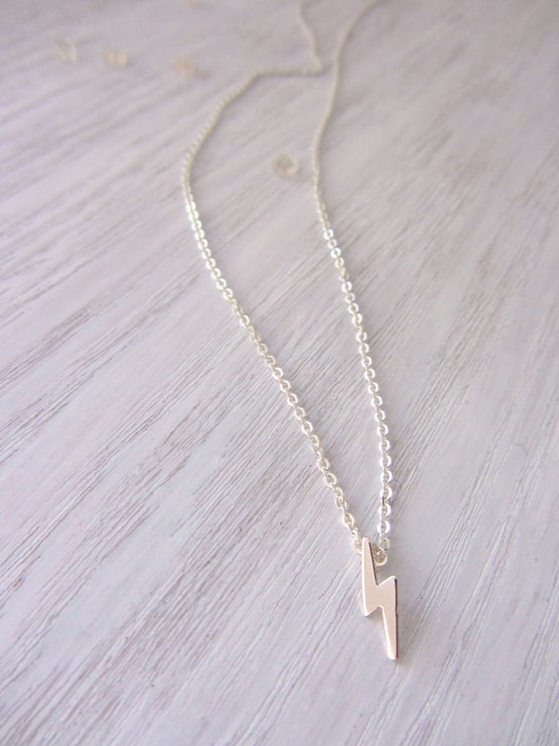 Lightning bolt necklace sterling silver Tiny lightning bolt | Etsy