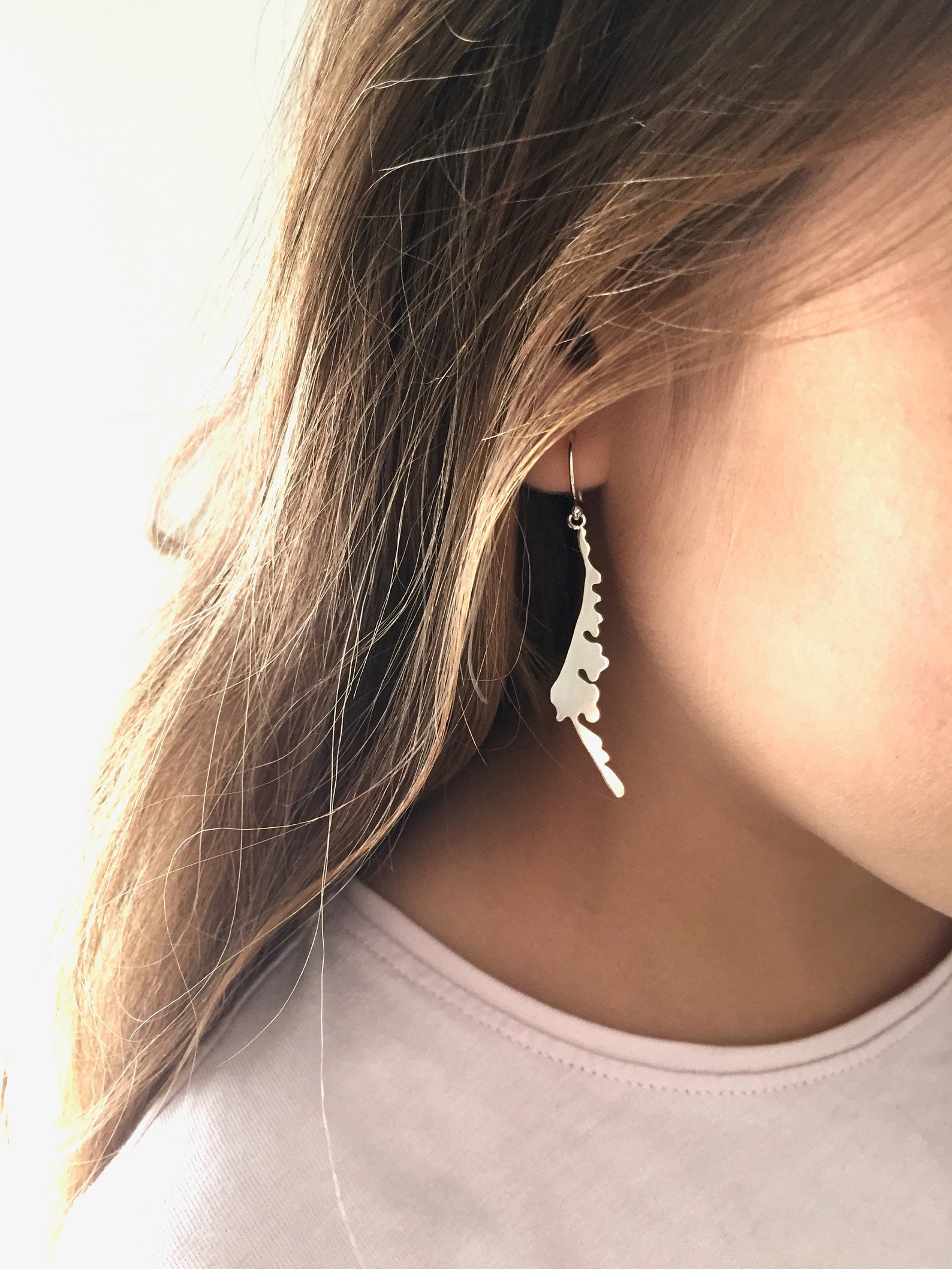 Sterling Silver Leaf Earrings Long Boho Earrings Nature Etsy
